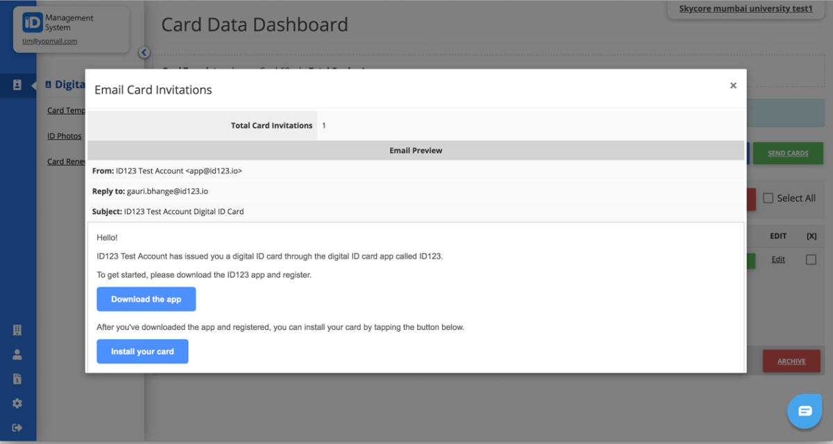 ID123 Knowledgebase | How to Send Cards in Bulk via Email?