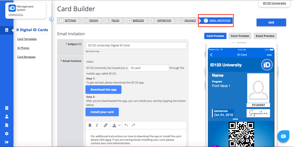 ID123 Knowledgebase | How to Customize ID Card Email Invite Template?