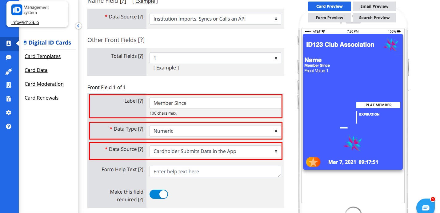 Adding Card Fields to ID Cards